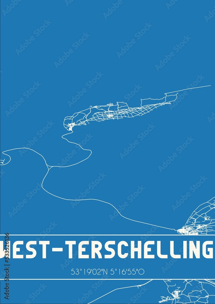 Blueprint of the map of West-Terschelling located in Fryslan the ...