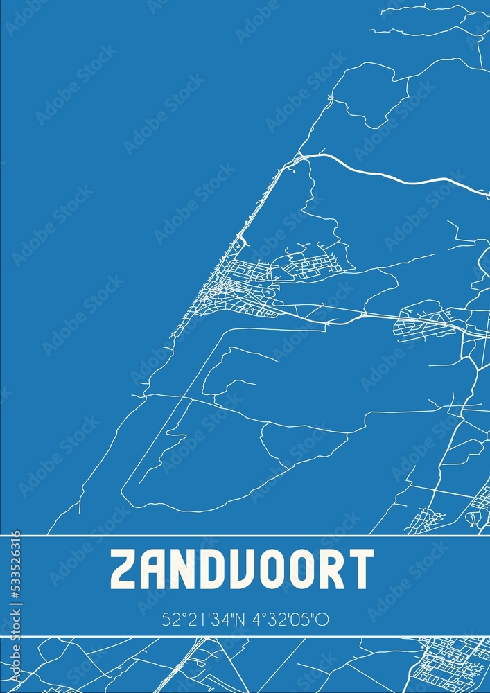 Blueprint of the map of Zandvoort located in Noord-Holland the ...
