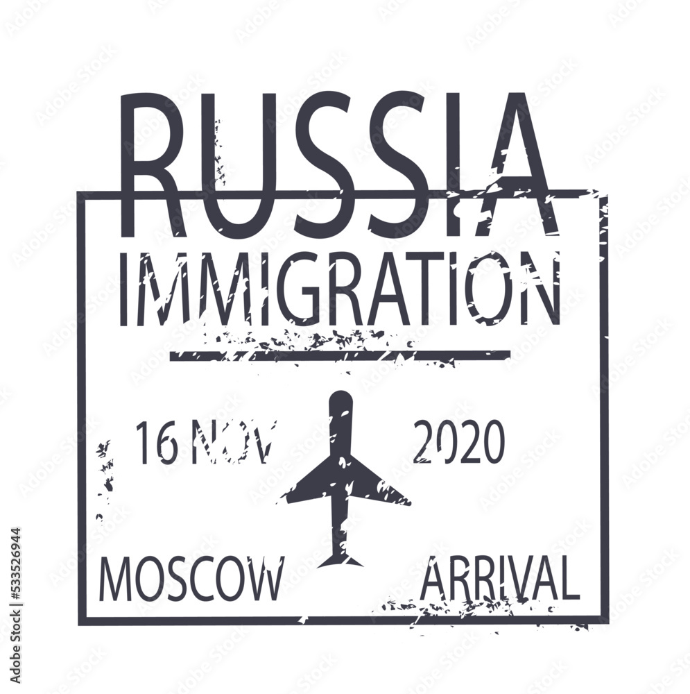 Square black seal. Passport stamp for traveling to Russia with airplane ...
