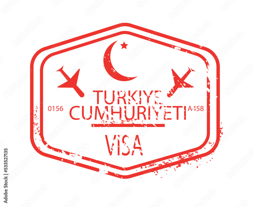 Square red seal. Turkish visa, travel and tourism. Graphic element for ...