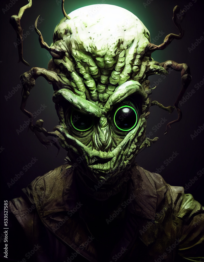 Weird Green Alien Face Sci-Fi Horror Movie Character 3D Concept Art ...