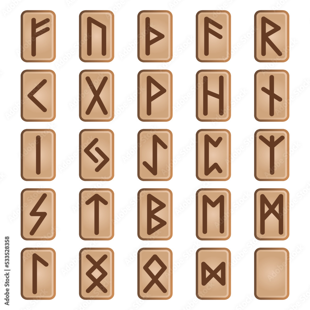 Set of game runes, nordic ancient alphabet, viking celtic futark ...