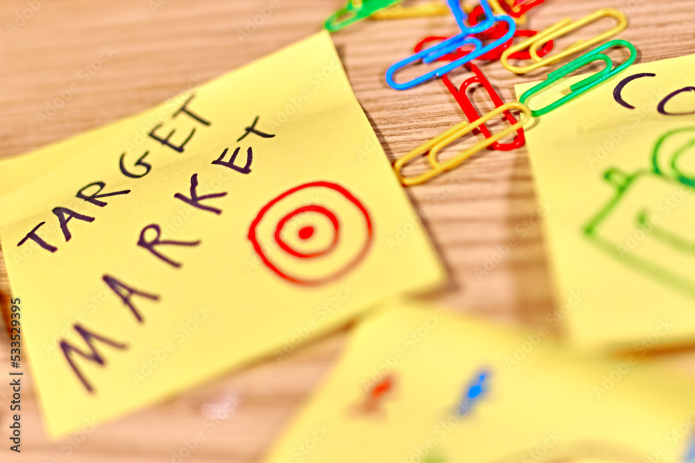 Niche target audience marketing research concept. Stationary flatlay ...