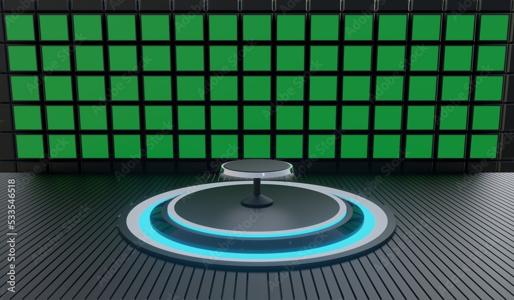 3d Rendering. 3d virtual stage news studio green screen background ...