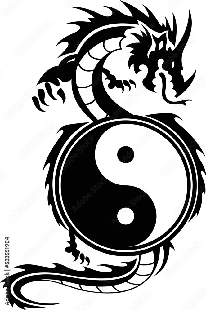 Yin Yang Dragon Silhouette Vector Stock Vector | Adobe Stock