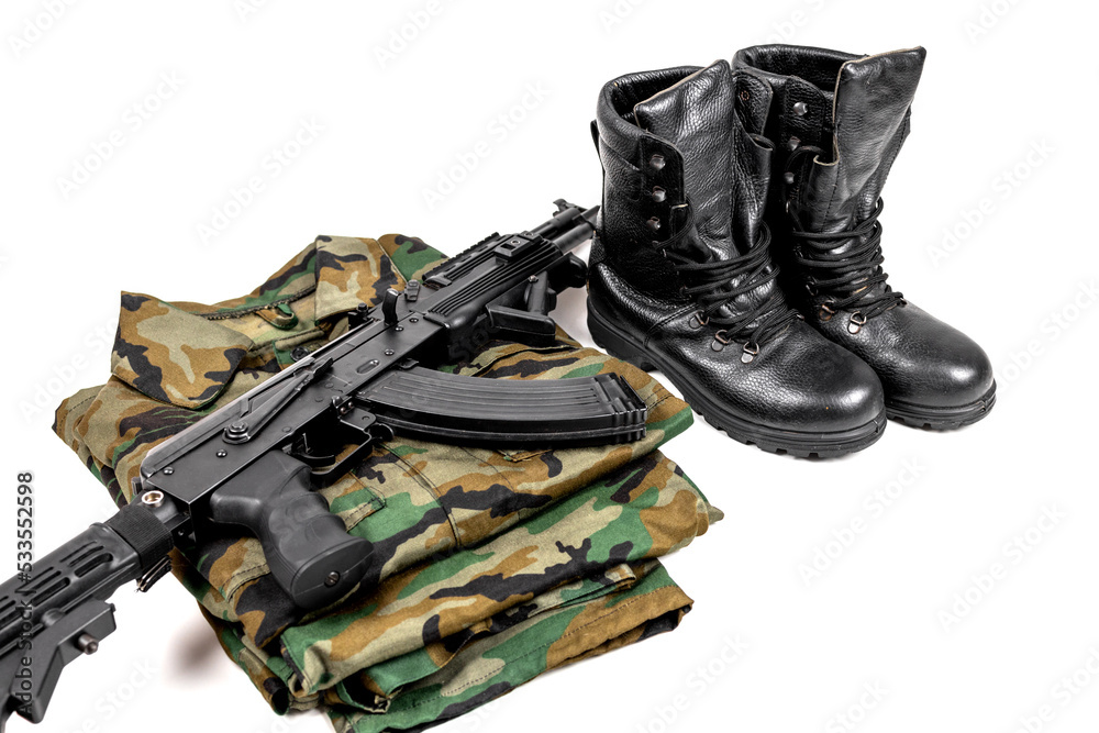 Poster Military uniform and Kalashnikov assault rifle – Wall Art ...