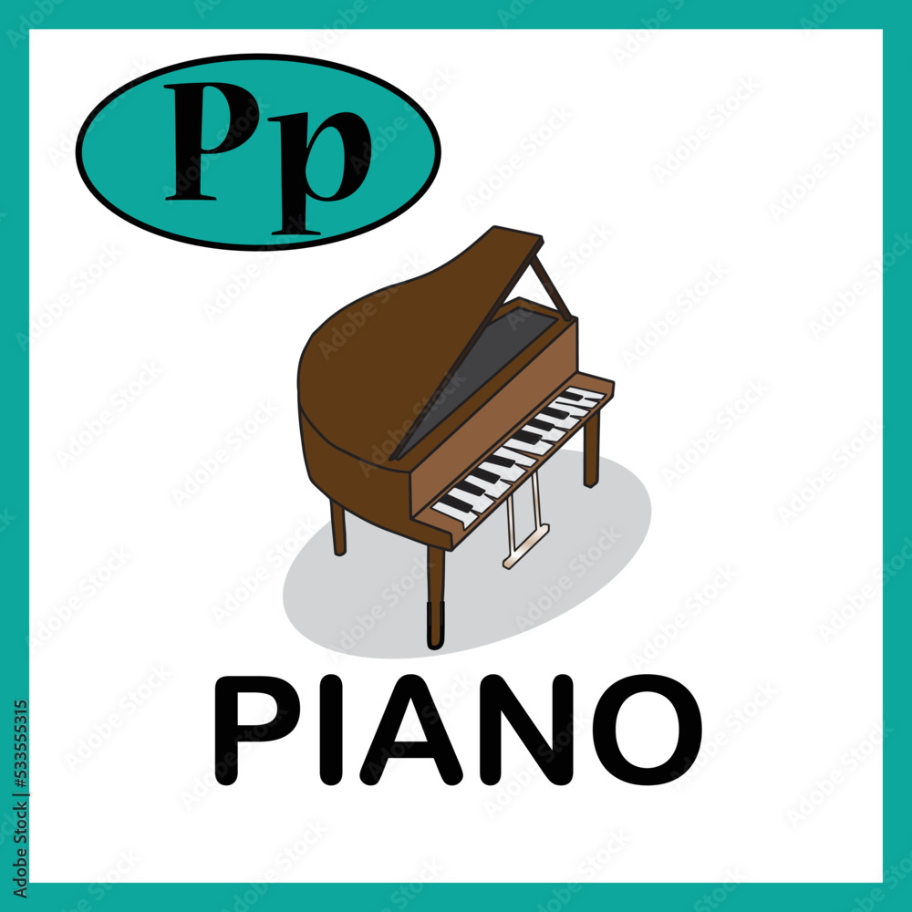 Letter P, Piano Alphabet cute Flash card. Practice learning for ...