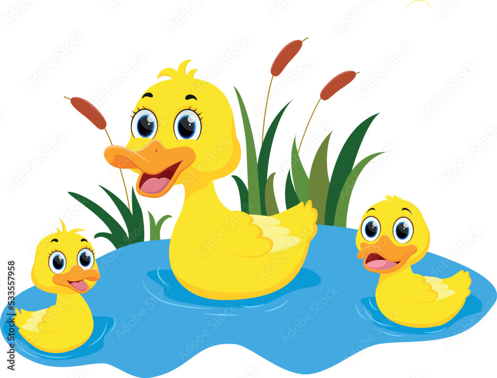 Happy Duck family cartoon isolated on white background Stock Vector ...