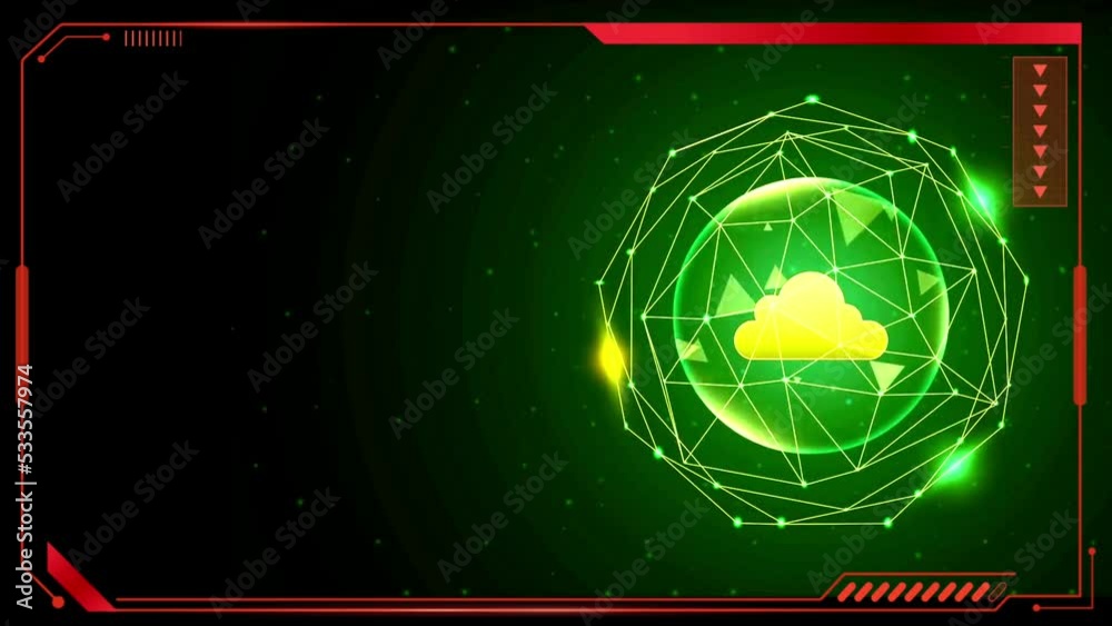 Animation red HUD digital frame with green light cloud and space for ...