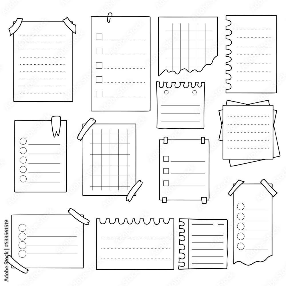 Set vector doodle sheets of notebooks. Hand-drawn paper with stripes ...