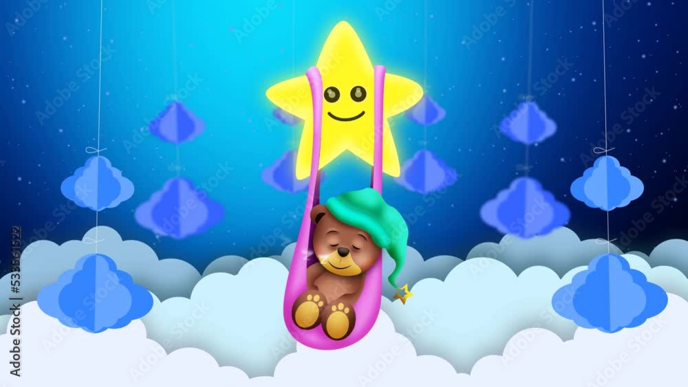 Cute bear cartoon sleeping on clouds, sleeping bear swing star, night ...