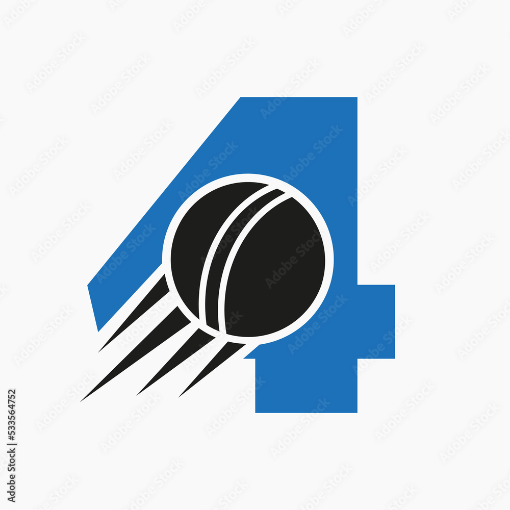 Letter 4 Cricket Logo Concept With Moving Cricket Ball Icon. Cricket ...