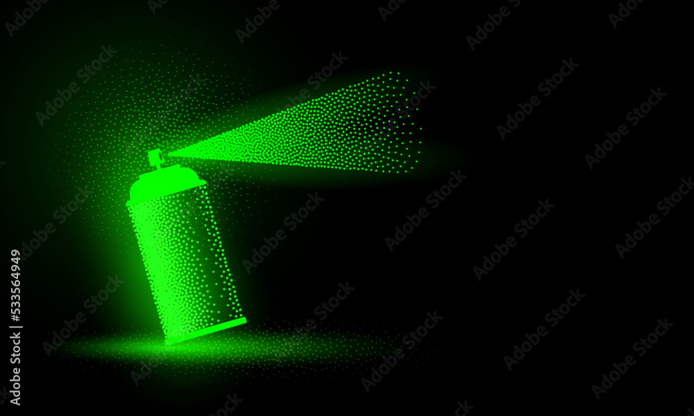Green neon spray can with spray jet on a black background. Vector Spray ...