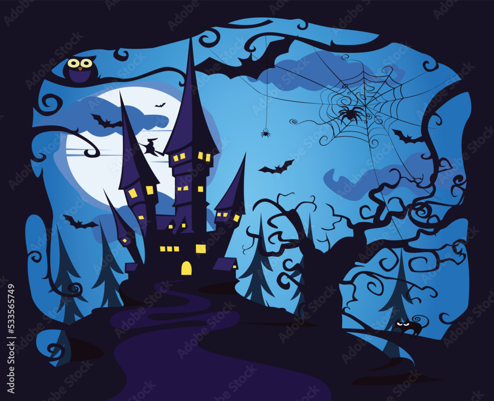 halloween background with pictures of old castle at the edge of cliff ...