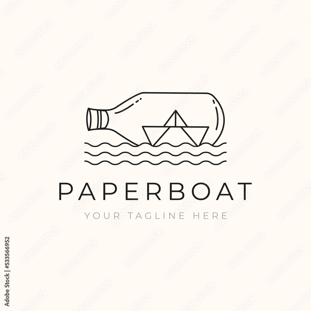 Paper boat line art logo vector illustration design, paperboat and ...