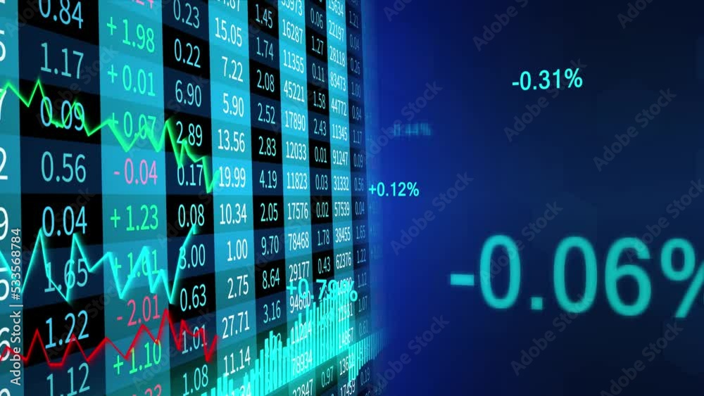 Financial business diagram animation with charts and stock numbers ...