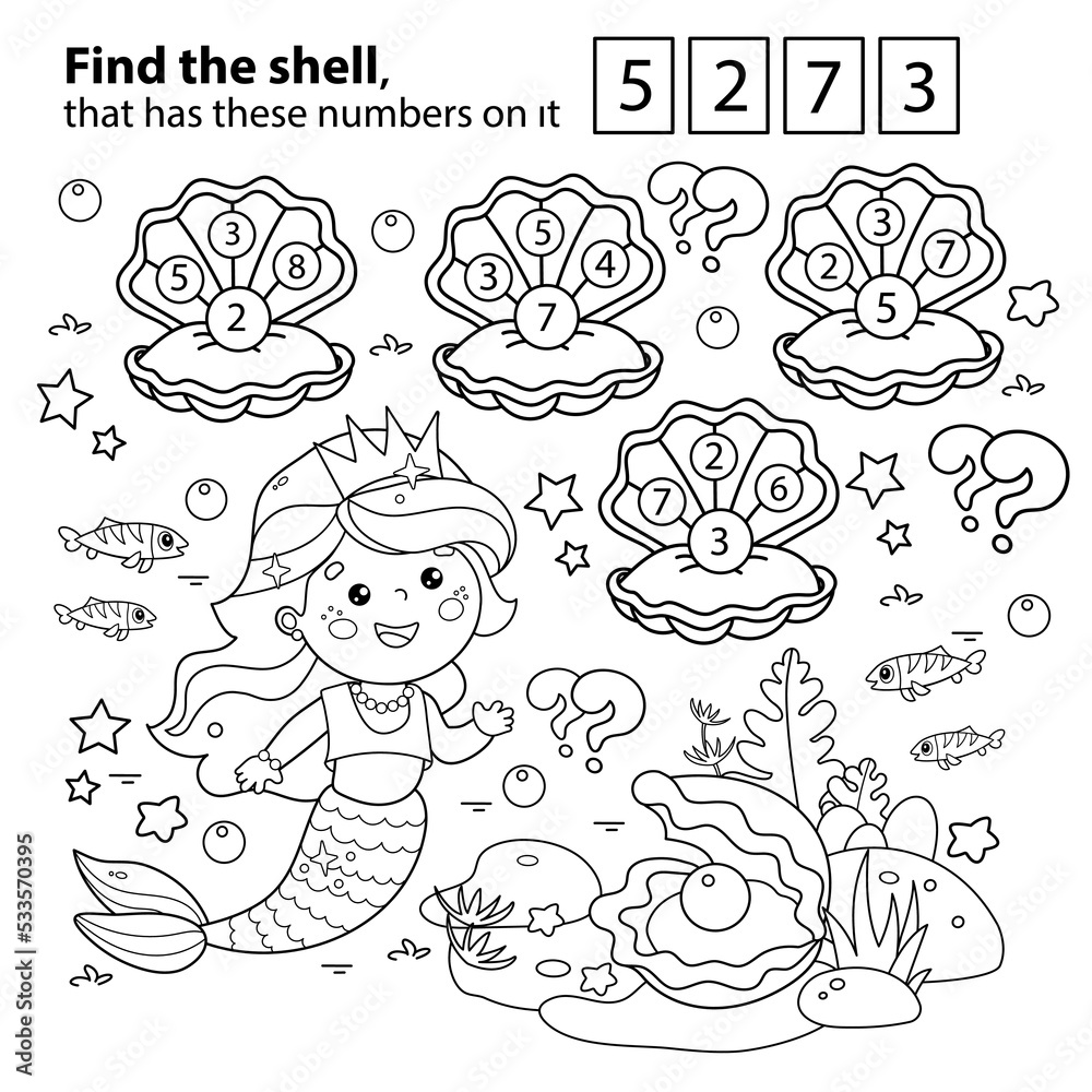 Math game. Puzzle for kids. Coloring Page Outline Of cartoon beautiful ...