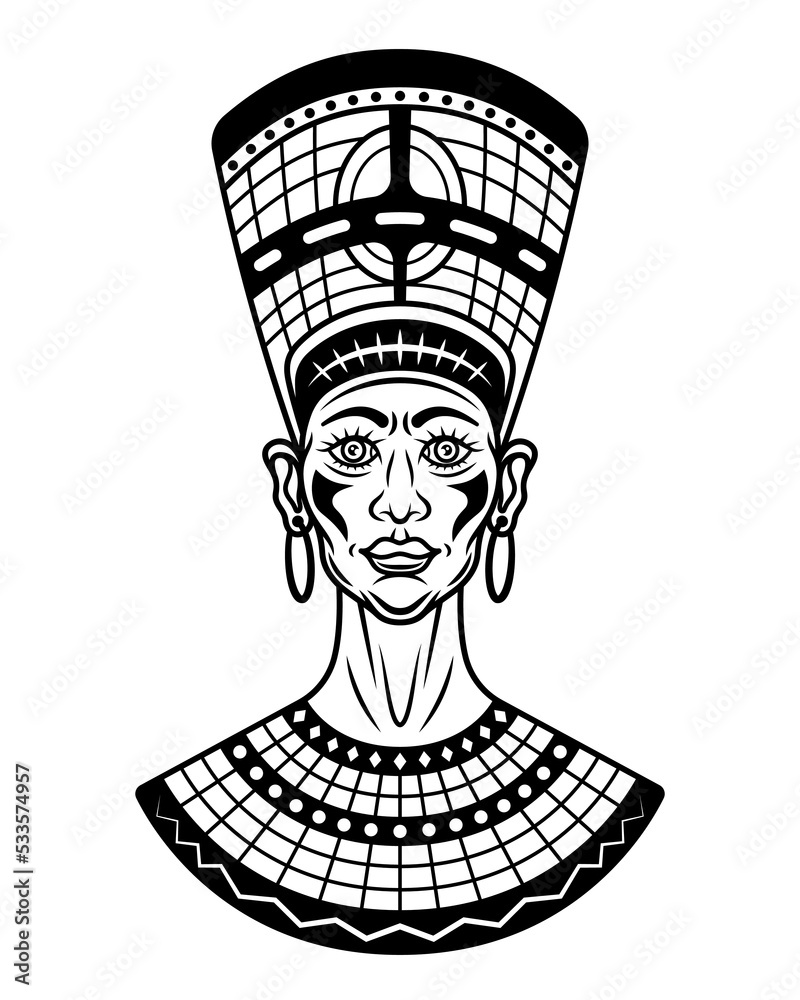 Ancient egyptian queen nefertiti vector illustration in monochrome ...