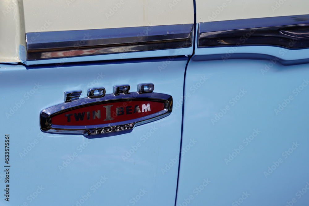 Ford F100 pickup truck classic car twin beam logo brand detail text ...