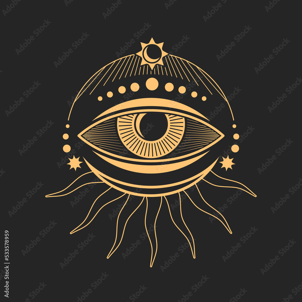 Prediction eye, tarot magic symbol, ethnic amulet. Vector tattoo eye ...