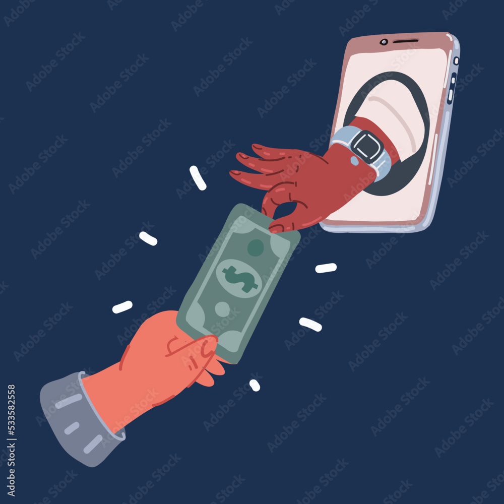 Vector cartoon illustration of Hand giving money to other hand ...