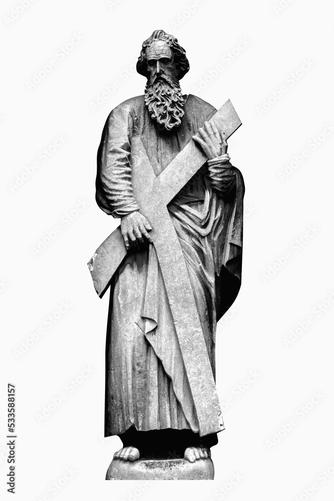 Saint Andrew the Apostle with his cross against white background. Stock ...