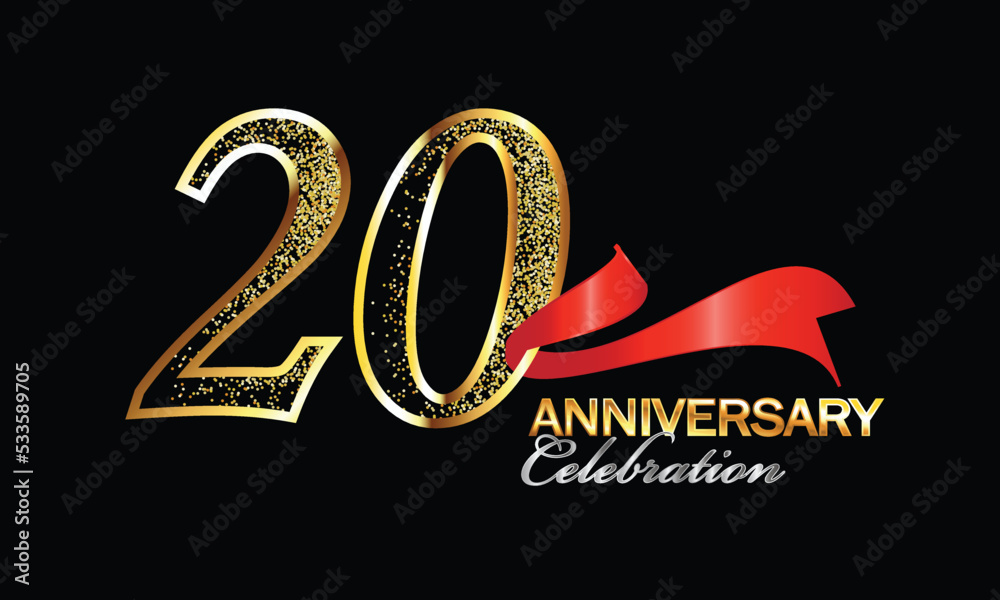 20 Year Anniversary celebration Vector Design with red ribbon and ...