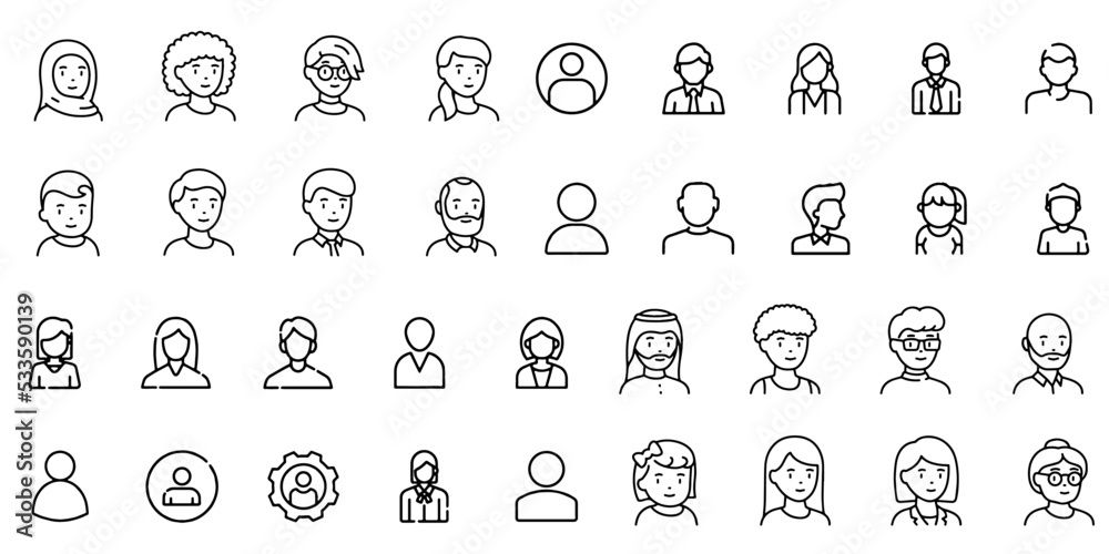 People icons set. Avatar men and women of different ages, young and old ...