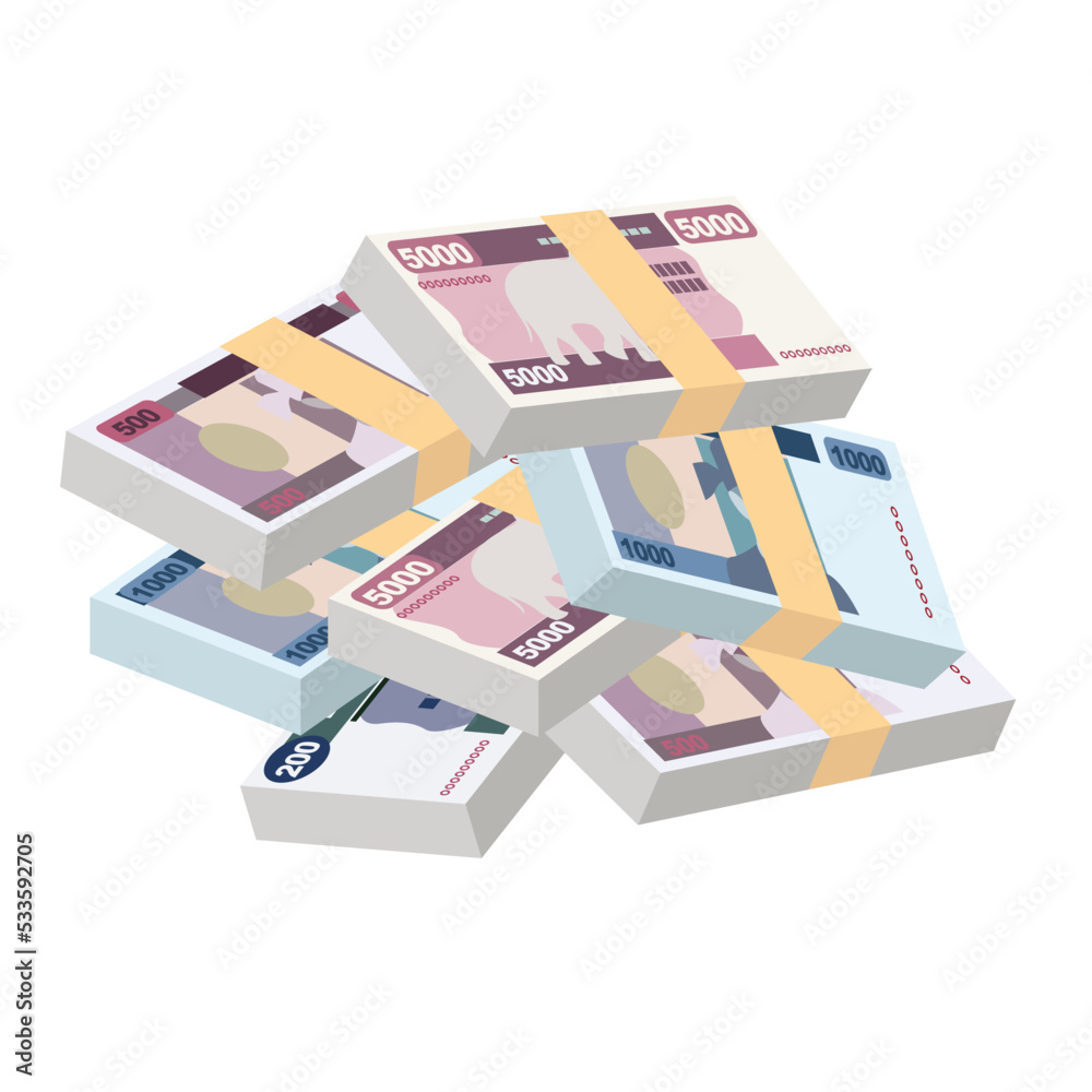 Myanmar Kyat Vector Illustration. Southeast Asian money set bundle ...