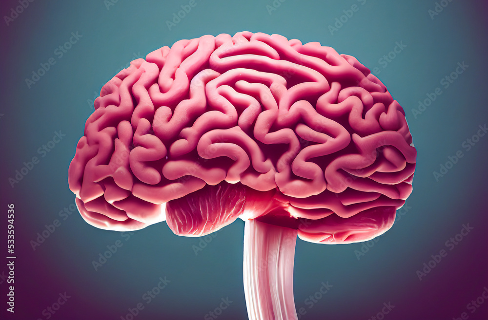 Red human brain, with frontal temporal and parietal lobe, minimalist on ...