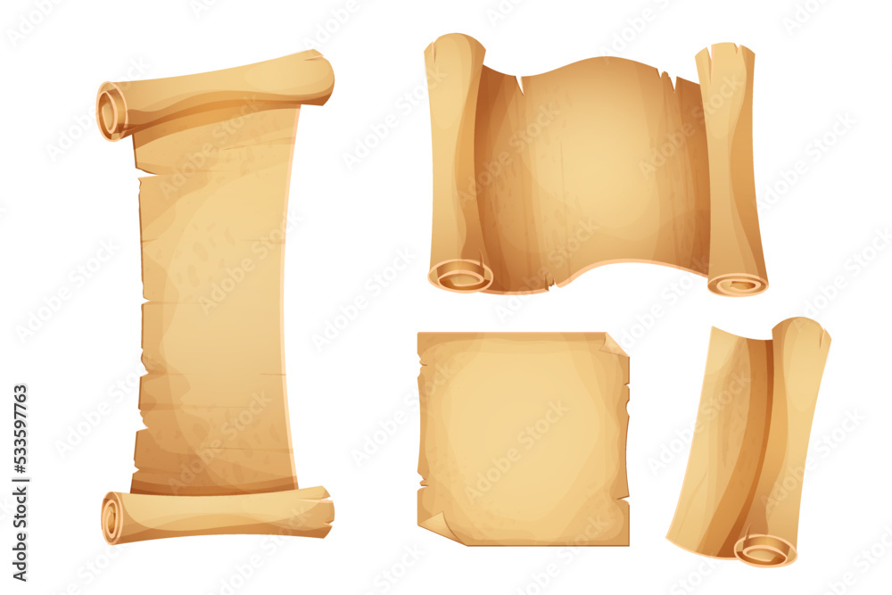 Set ancient old parchment paper, scroll, page empty medieval letter in ...