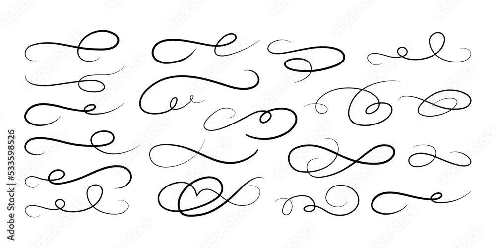 Calligraphic swoosh tail set, underline marker strockes. Sport logo ...