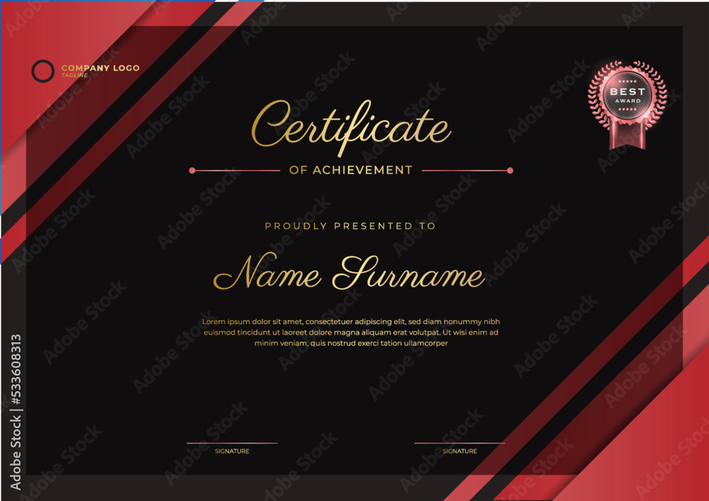 Black and Red certificate template with luxury pattern,diploma,Vector ...