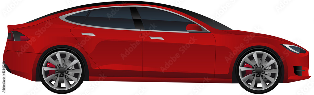 Red electric car side view Stock Illustration | Adobe Stock