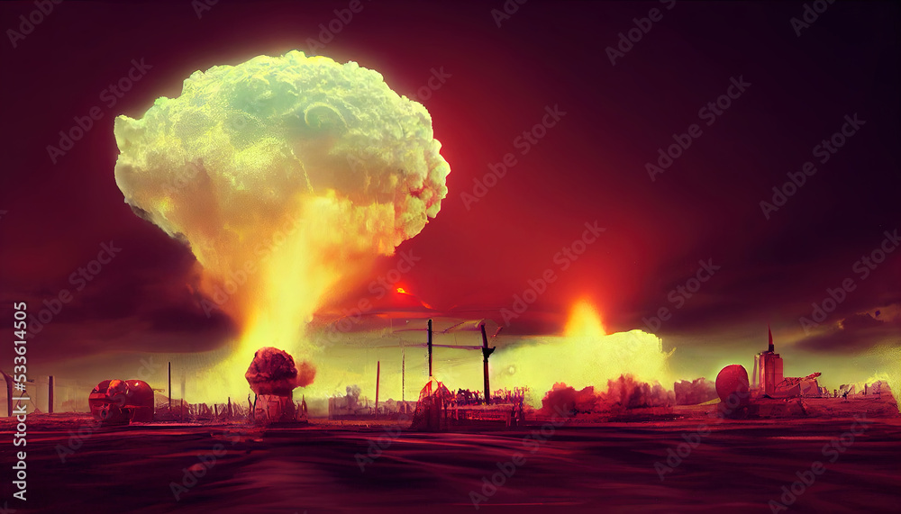 Atomic bomb in the city. Symbol of war, end of the world. Nuclear ...