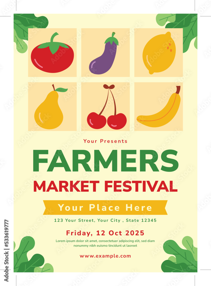 Farmers Market Festival Flyer Pamphlet brochure poster design vector ...