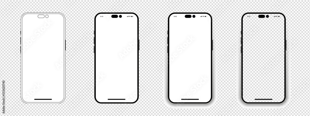 Set of realistic models smartphone with transparent screens. Smartphone ...