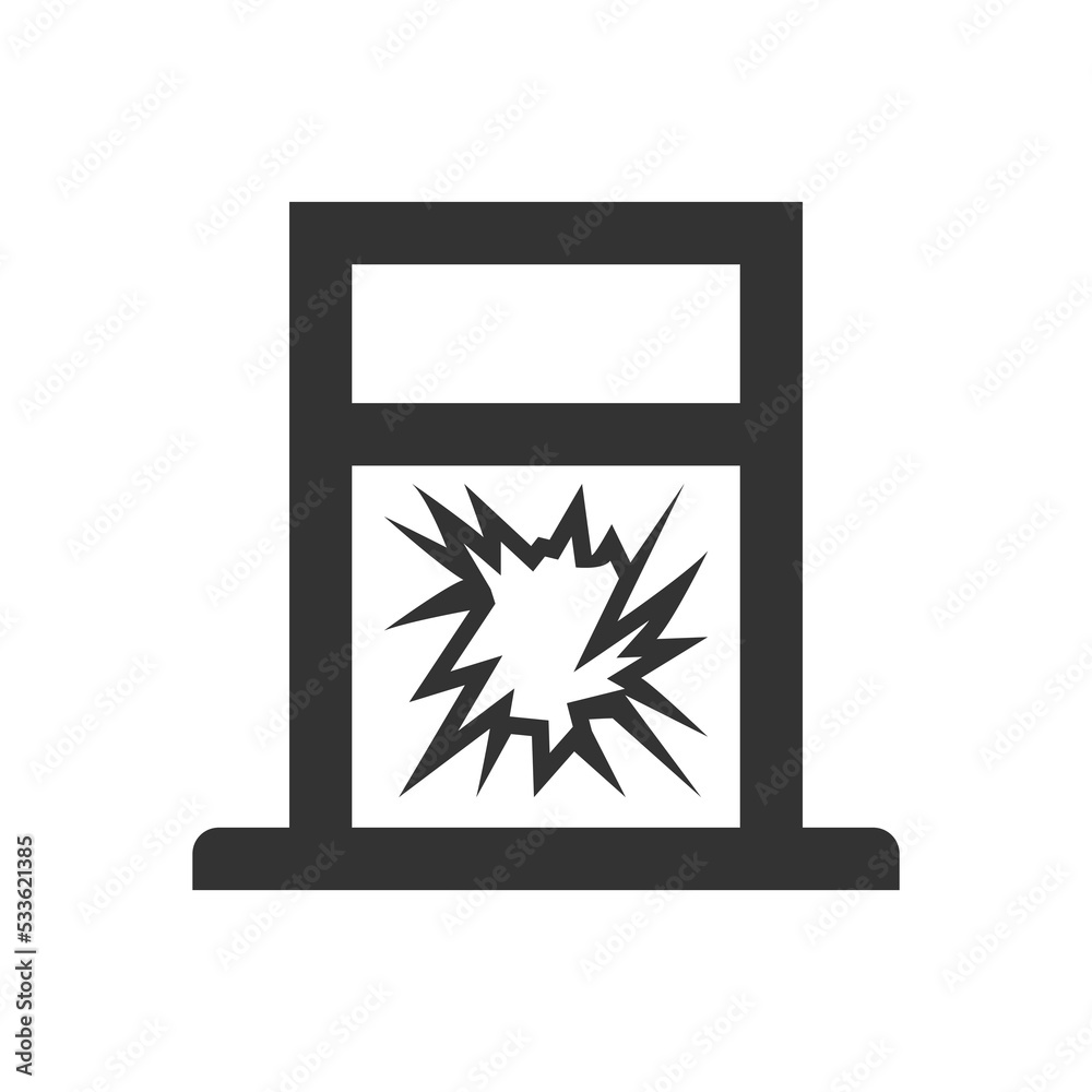 Broken window black icon. Vector illustration flat design. Isolated on ...