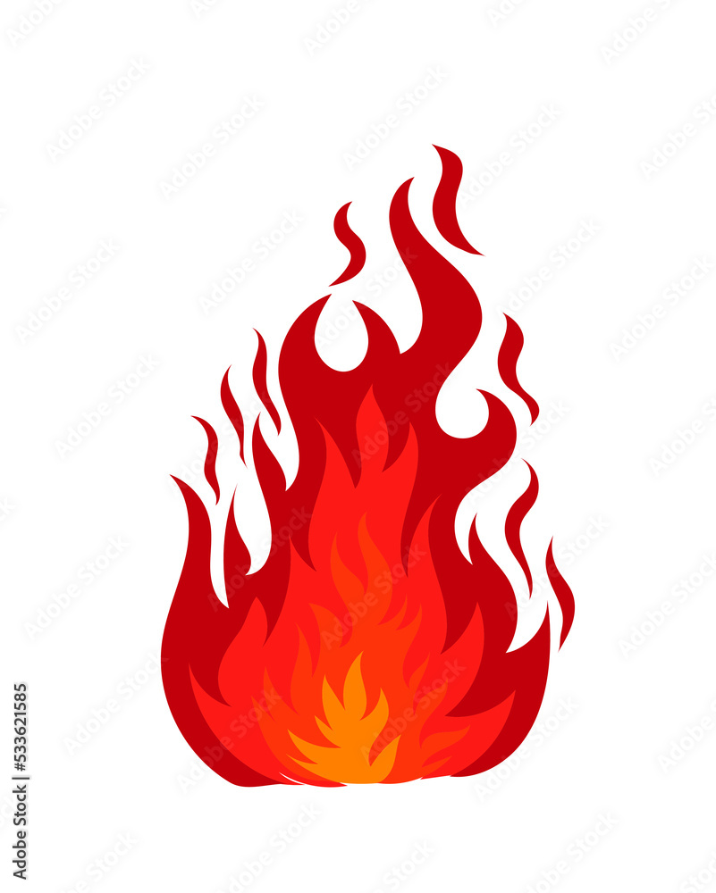 vector cartoon illustration flame fire, bright fireball, heat wildfire ...
