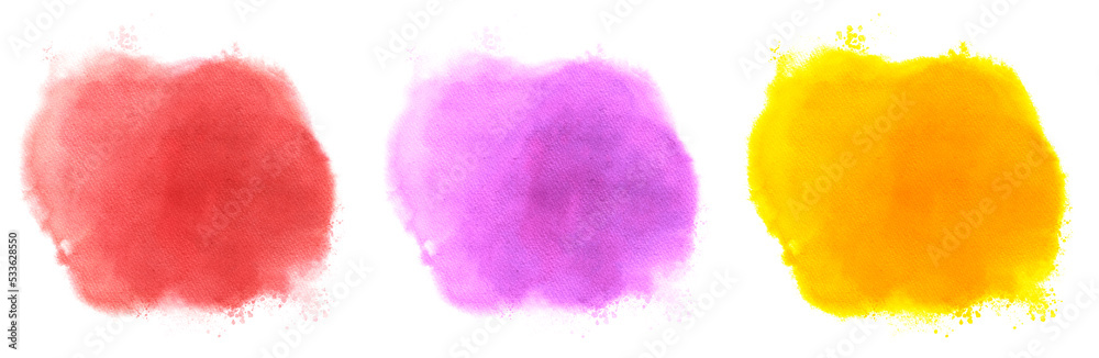 Paint stain. Digitally drawn art. Bright red, purple and yellow color ...