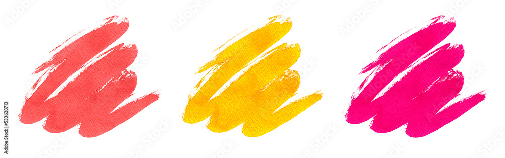 Paint stain. Digitally drawn art. Bright red, purple and yellow color ...