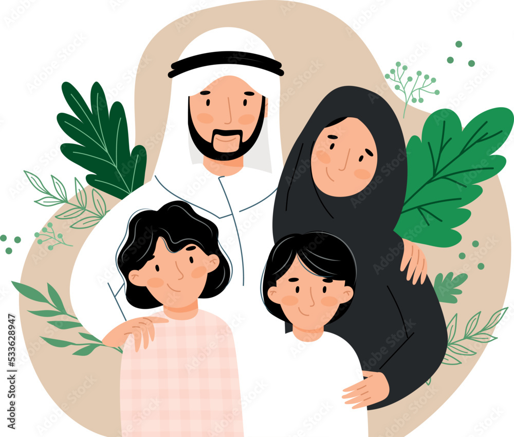 EMIRATI Arab UAE happy FAMILY, WITH NATIONAL DRESS FLAT DESIGN VECTOR ...