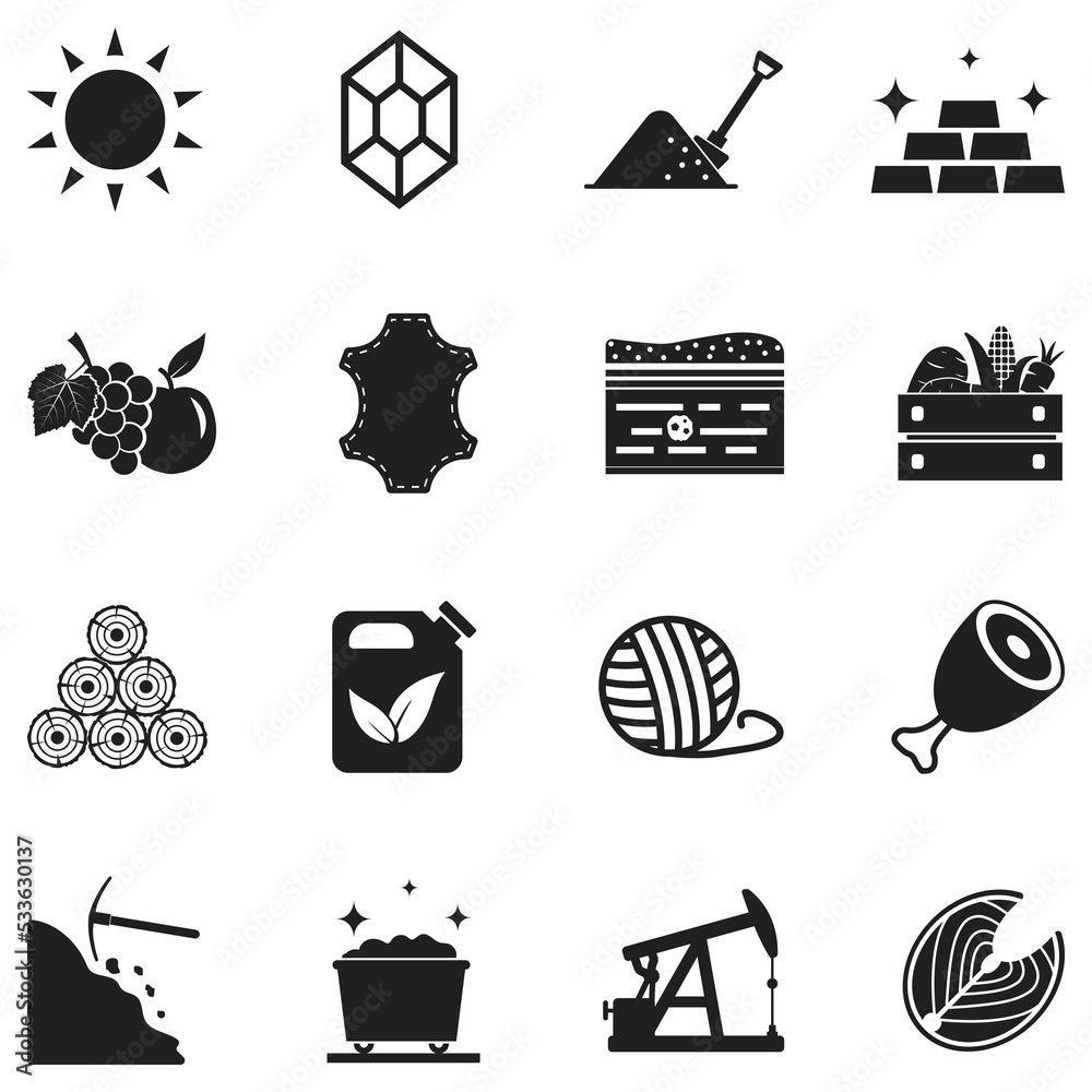 Natural Resources Icons. Black Flat Design. Vector Illustration. Stock ...