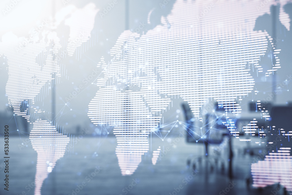 Abstract creative world map interface on a modern conference room ...