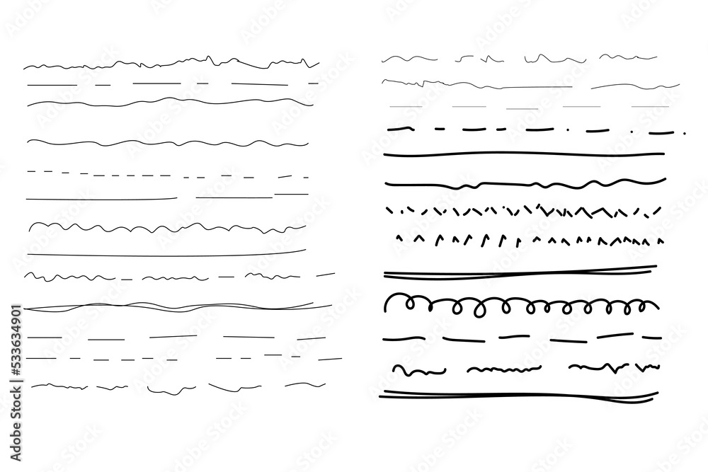 Set of wavy horizontal lines. Set of art brushes for pen. Marker hand ...