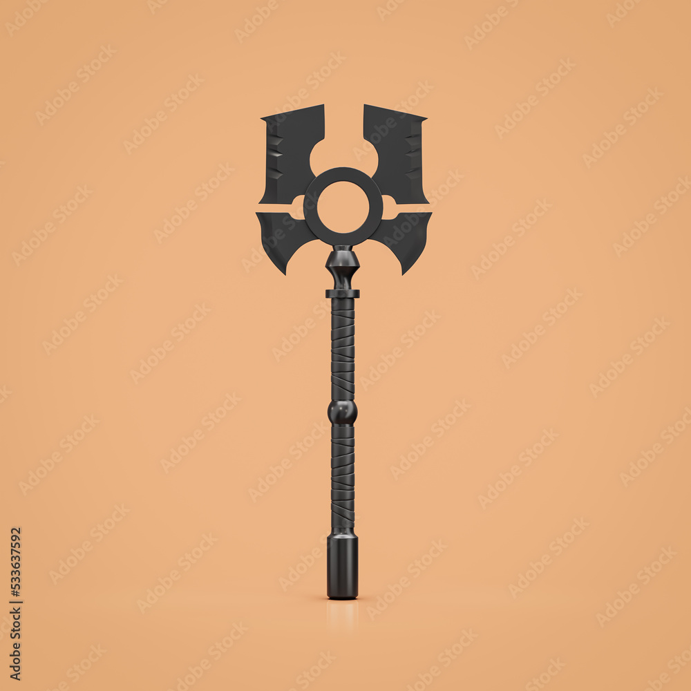 Ancient battle axe. Double blade fantasy game battleaxe, dark hatchet ...