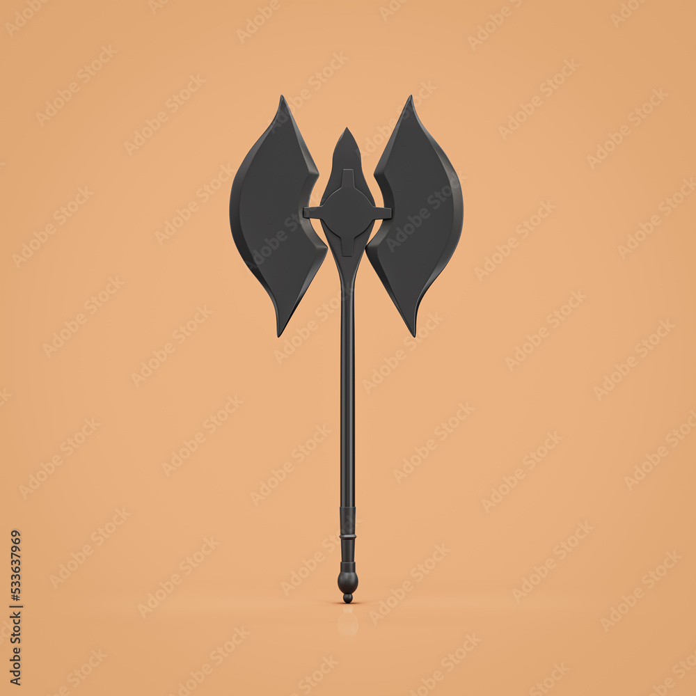 Black medieval battle axe, nordic skyrim battleaxe weapon. Single blade ...