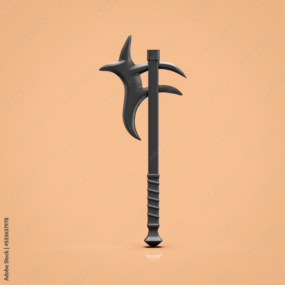 Black medieval battle axe, nordic skyrim battleaxe weapon. Single blade ...
