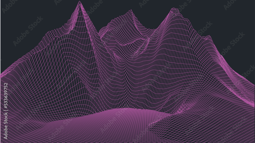 Abstract digital landscape. Wireframe landscape background. Digital ...