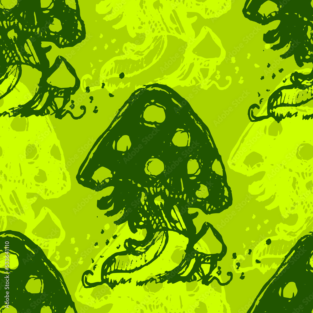 Seamless texture with graphic mushrooms. Ornate tiled background. Stock ...